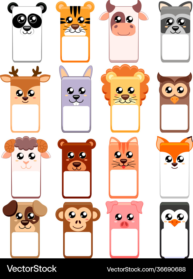 Set text box with animals head for kids zoo Vector Image