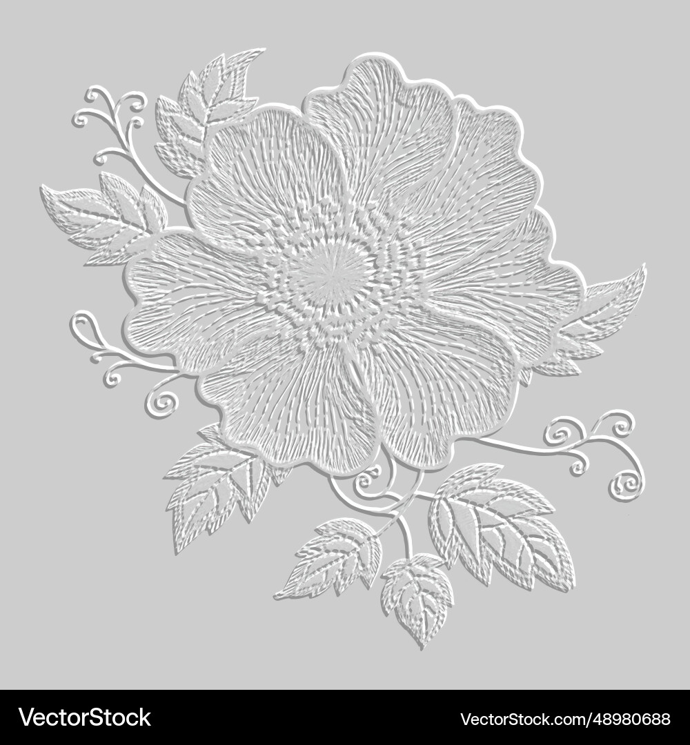 Textured embroidery style emboss floral 3d Vector Image