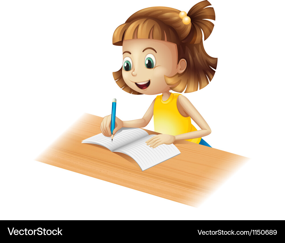 A happy girl writing Royalty Free Vector Image