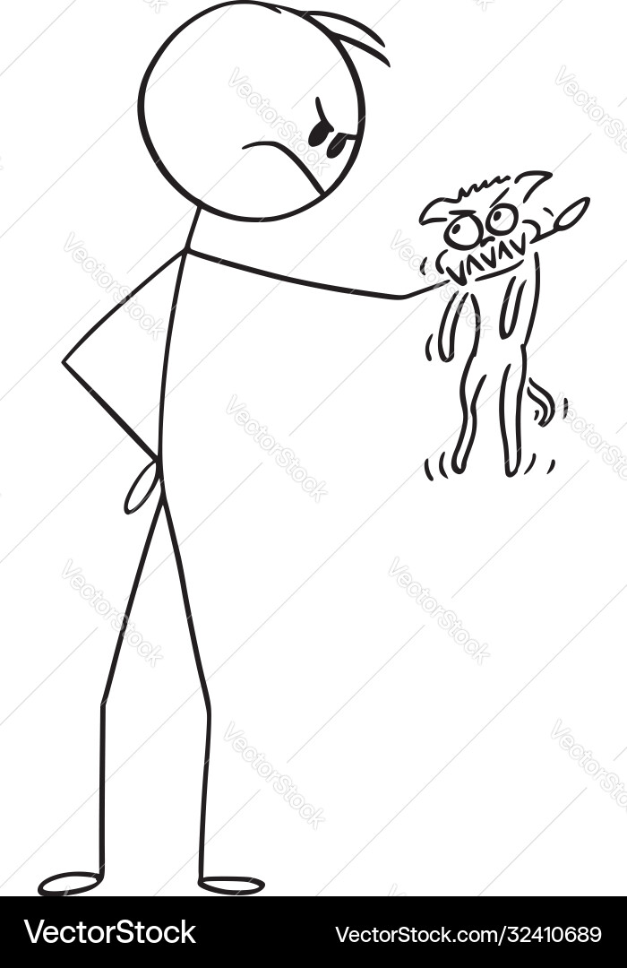 Cartoon angry man with small aggressive dog Vector Image