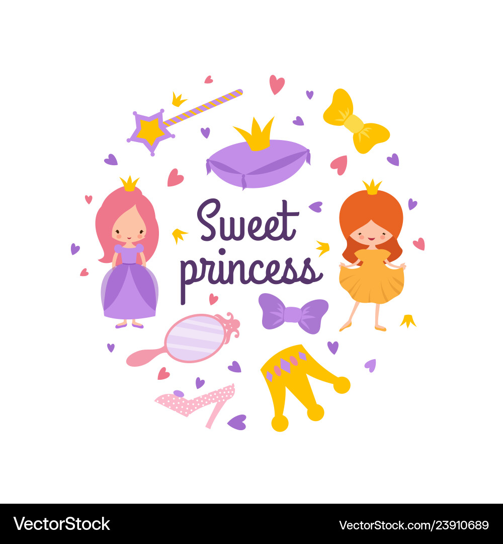 Cartoon character princess emblem Royalty Free Vector Image