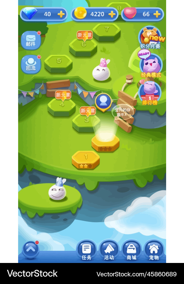 Complete set of level button game ui pop-up icon Vector Image