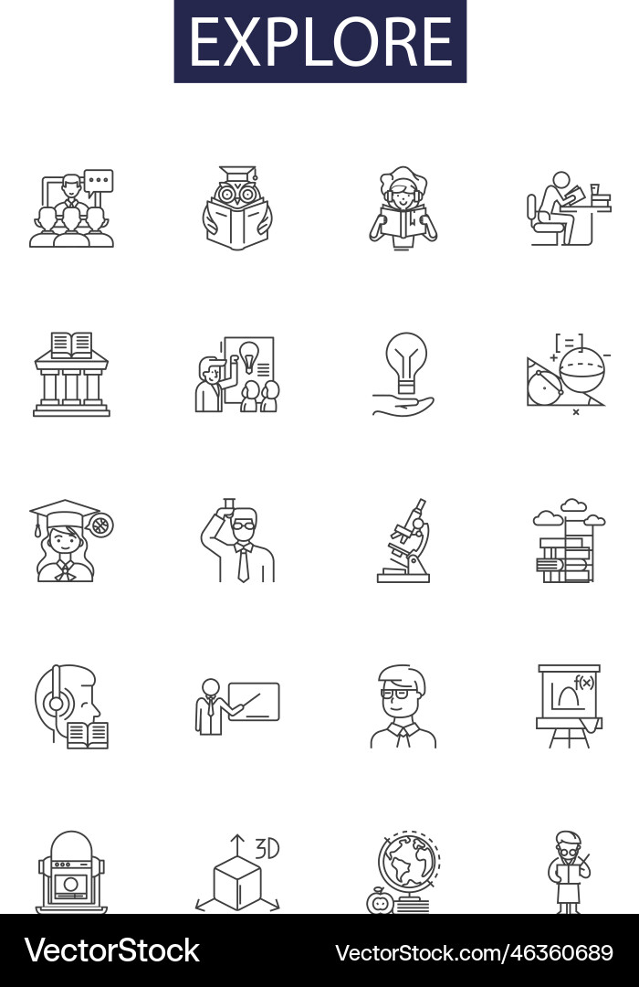Explore line icons and signs delve Royalty Free Vector Image