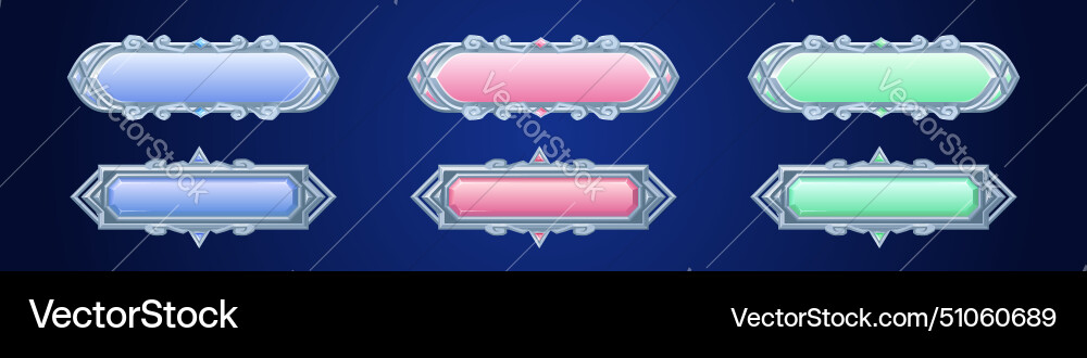 Game button with silver ornate frame Royalty Free Vector