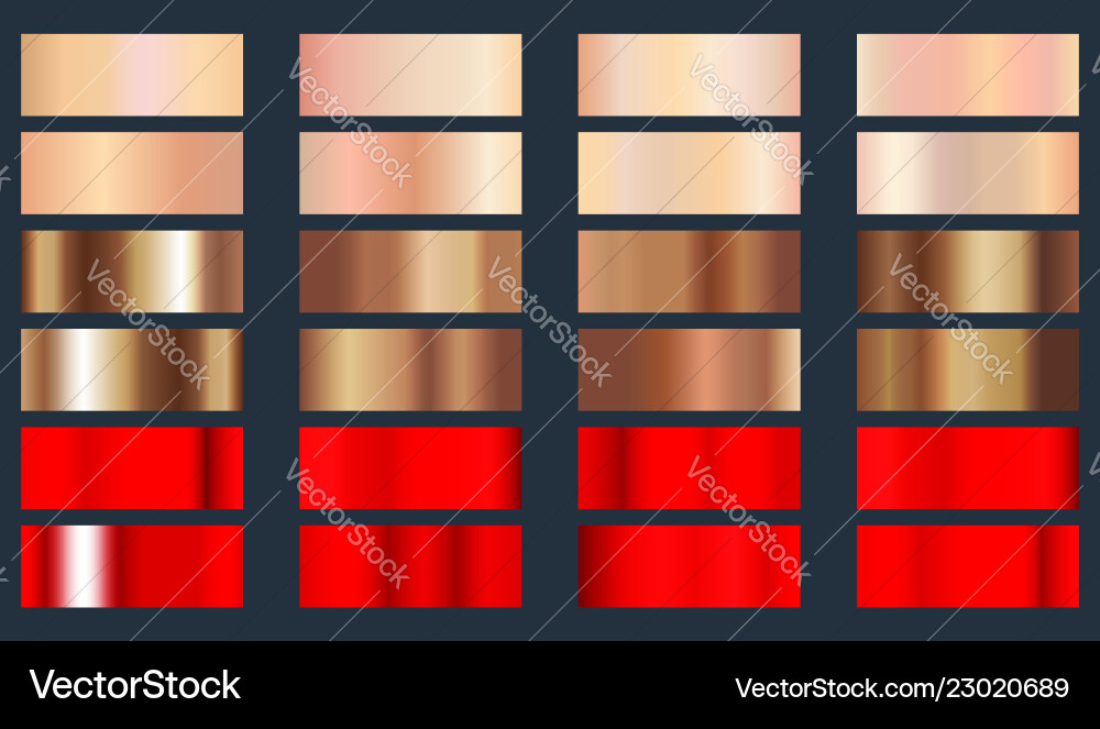 Gold rose bronze red metallic foil texture set Vector Image