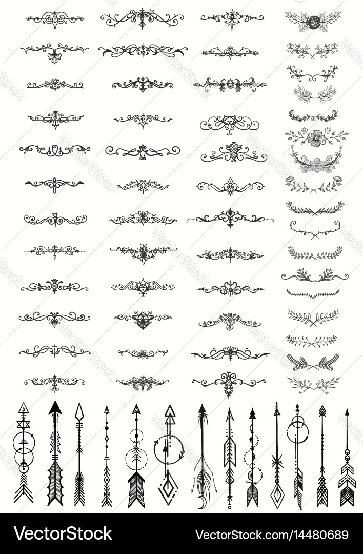 Hand Drawn Doodles: Arrows & Dividers Vector Image