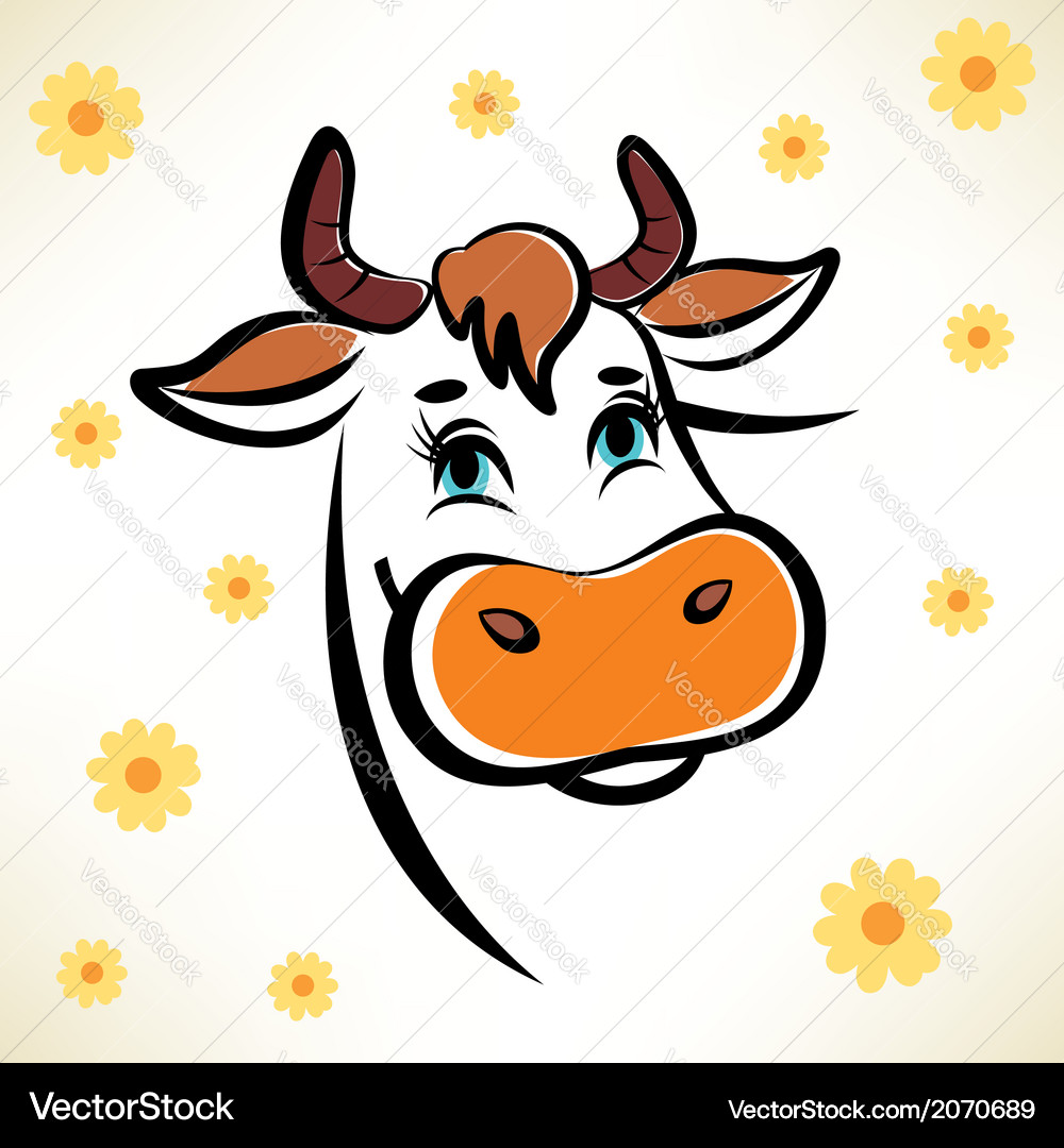 Glückliches Kuhporträt umrissen Symbol Vektorbild