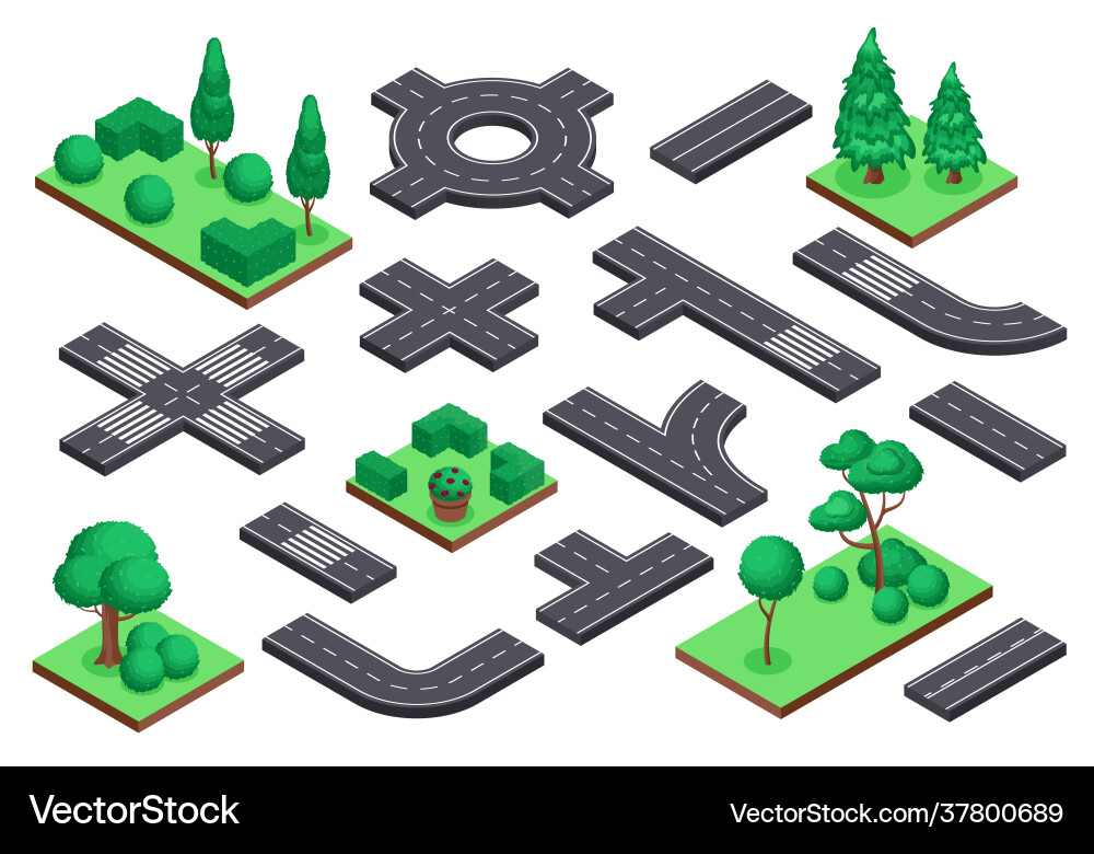 Isometric road and nature elements asphalt street Vector Image