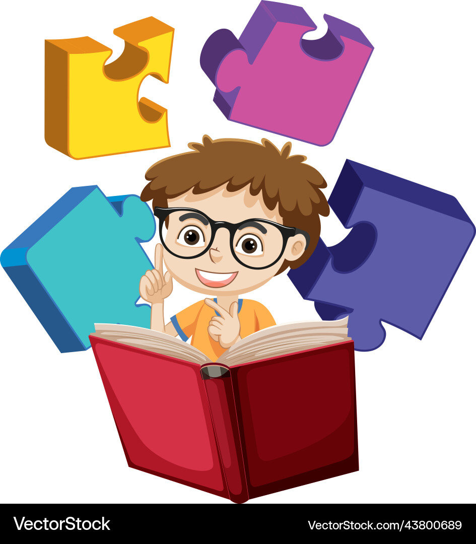 Jigsaw pieces with cartoon character Royalty Free Vector