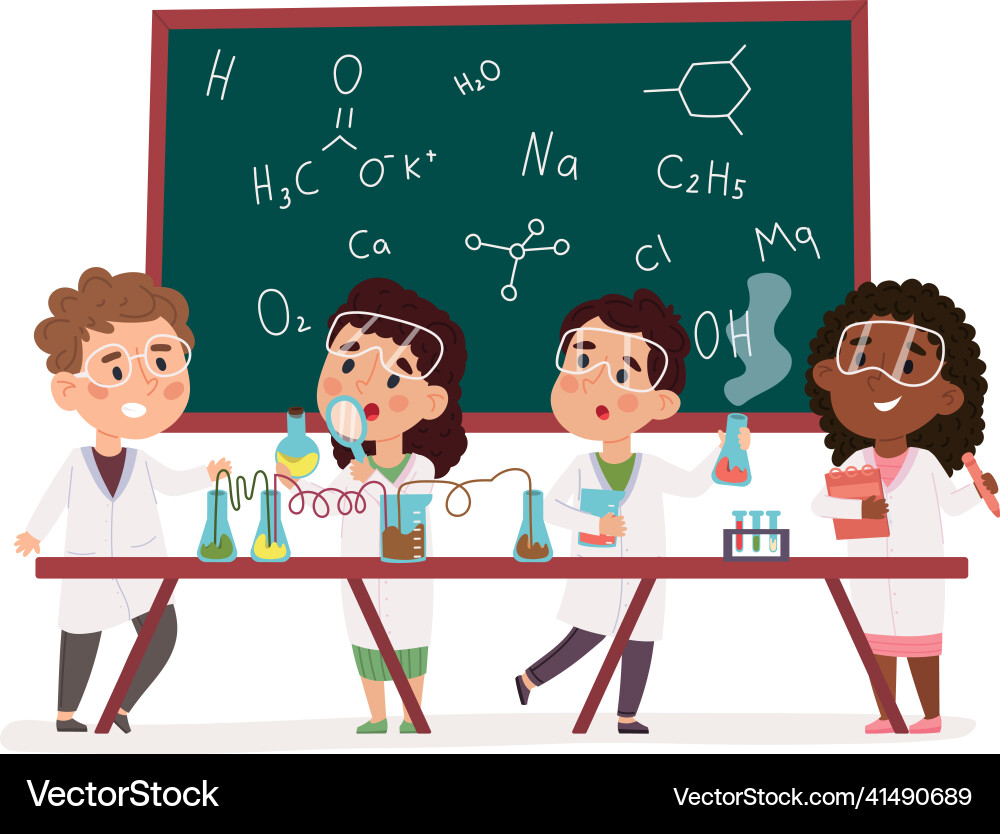 Kids science experiment in chemistry lab children Vector Image