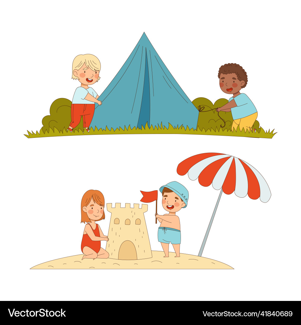 Kids summer activities set happy children setting Vector Image
