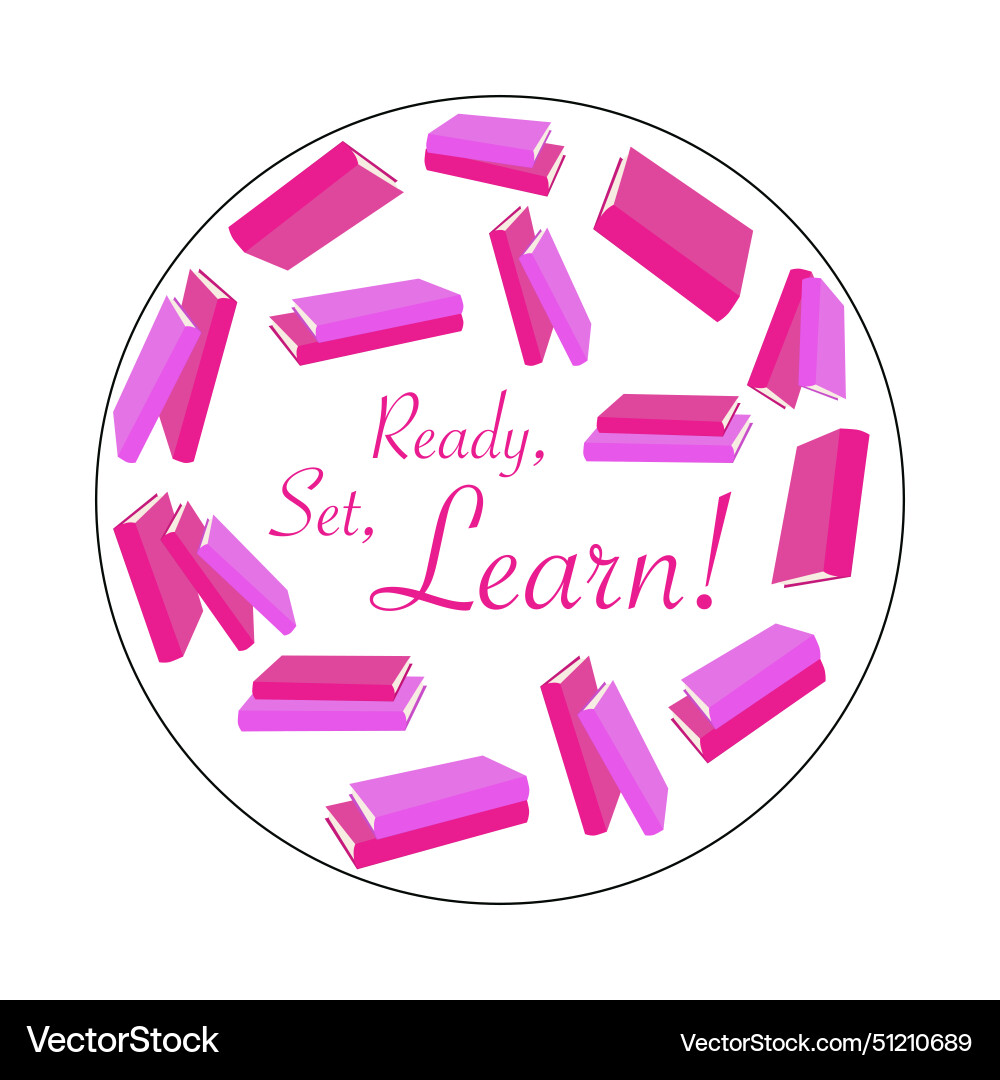 Lettering with school things set pink books Vector Image