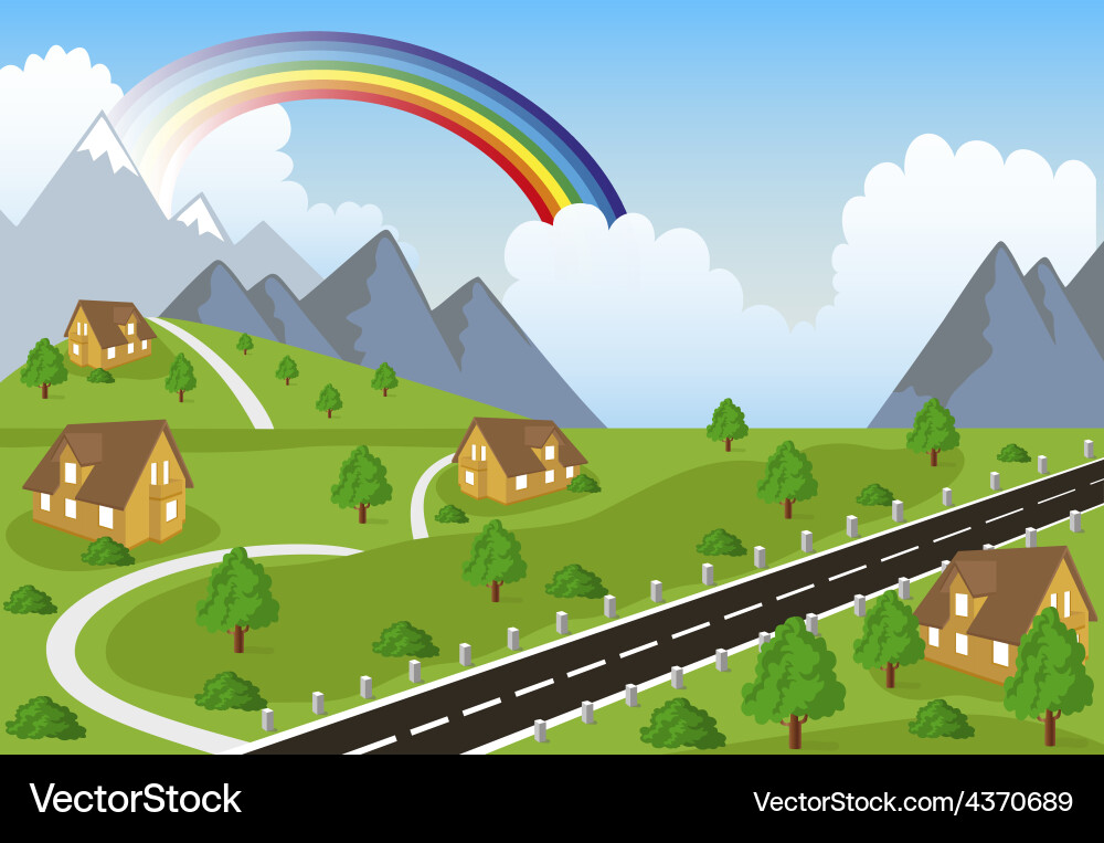 Mountain landscape with small town Royalty Free Vector Image