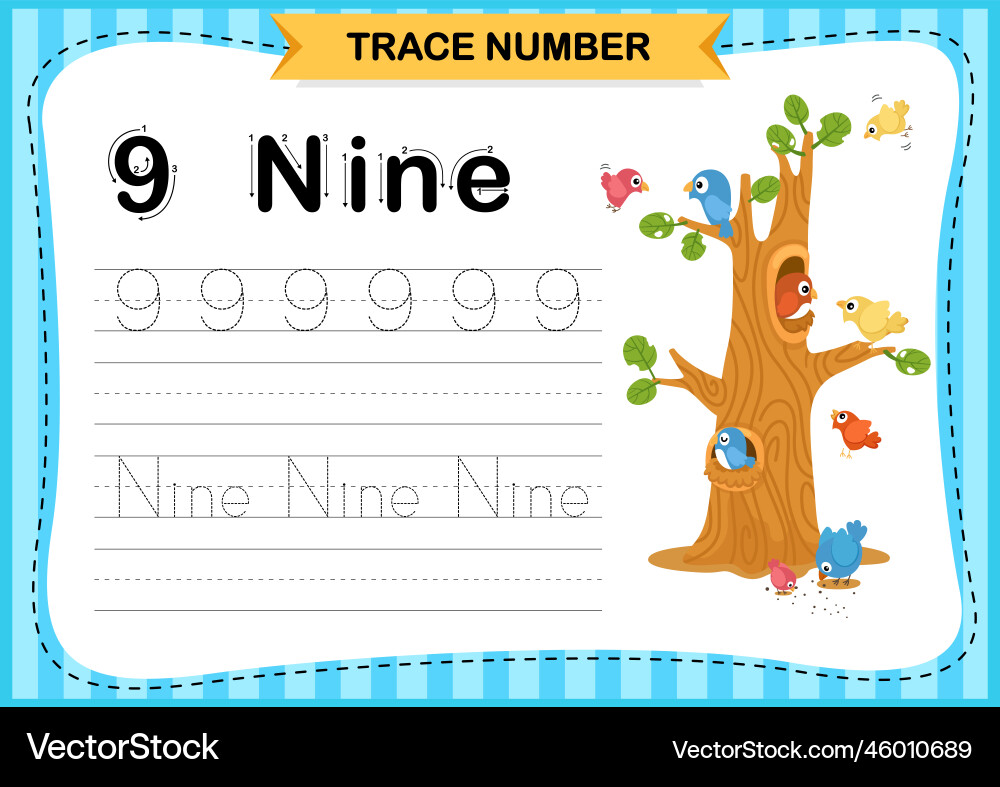 Numbers exercise with cartoon vocabularytrace Vector Image