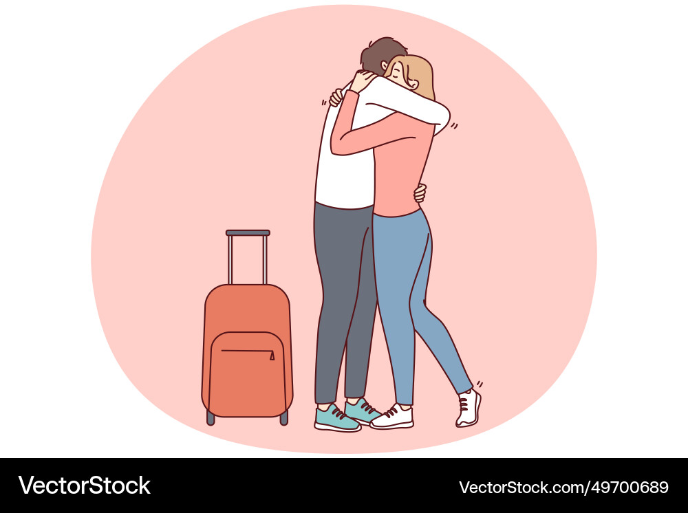 Woman hugging man with suitcase Royalty Free Vector Image