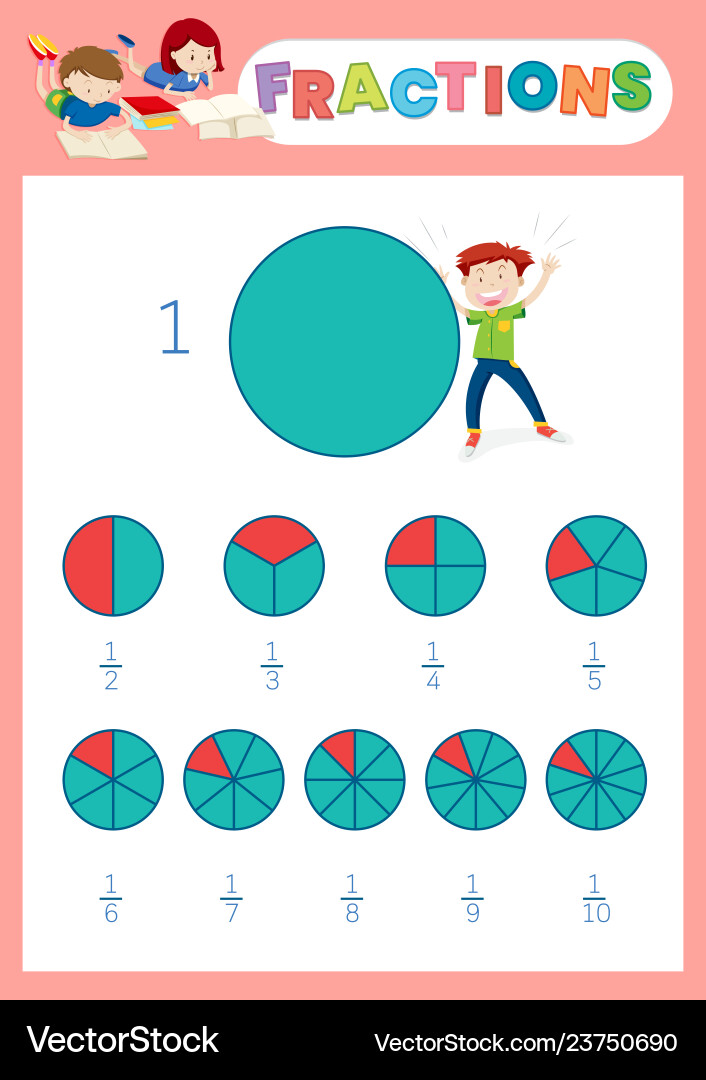 A math fractions worksheet Royalty Free Vector Image