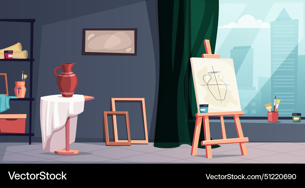 Art studio artwork painting workplace background Vector Image
