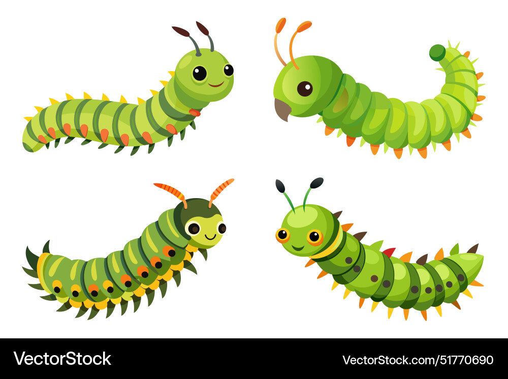 Caterpillar set pro style Royalty Free Vector Image