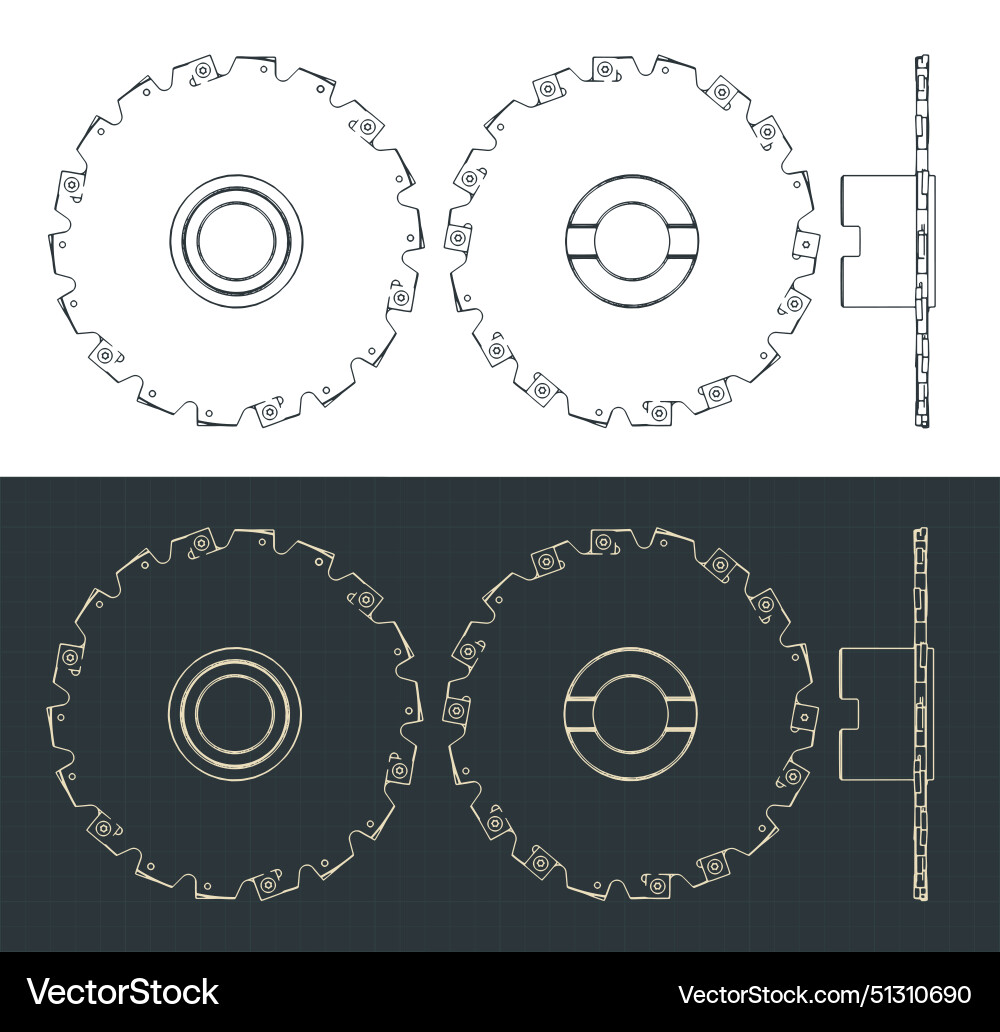 Disc mill cutter drawings Royalty Free Vector Image