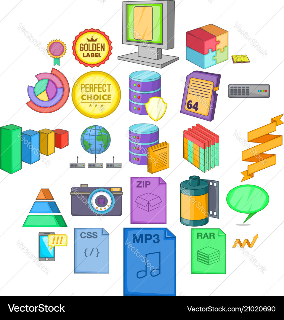 Evidence icons set cartoon style Royalty Free Vector Image