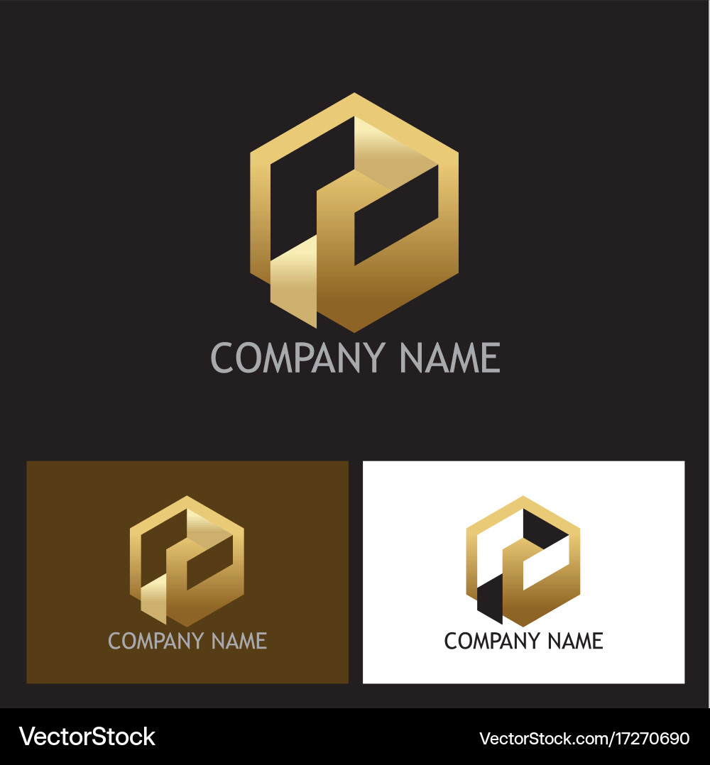 Gold Geometric Cube Logo Royalty Free Vector Image