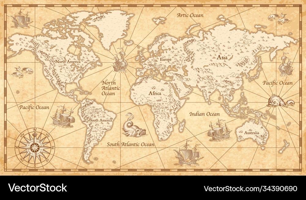 High detailed old world map with decorative Vector Image