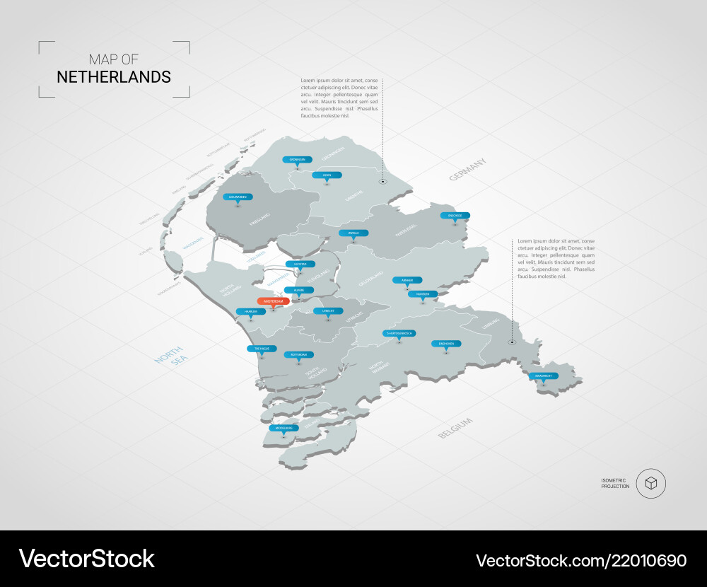 Isometric netherlands map with city names Vector Image