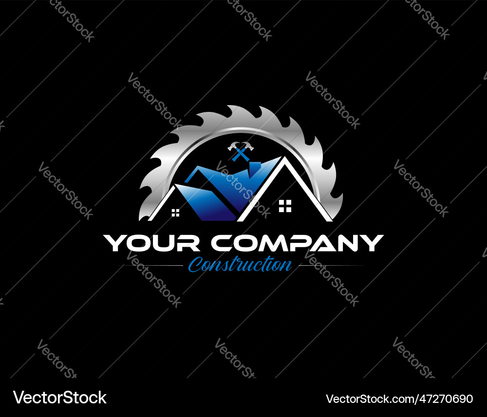 Modern Home Builder Logo - Blue & Silver Vector Image