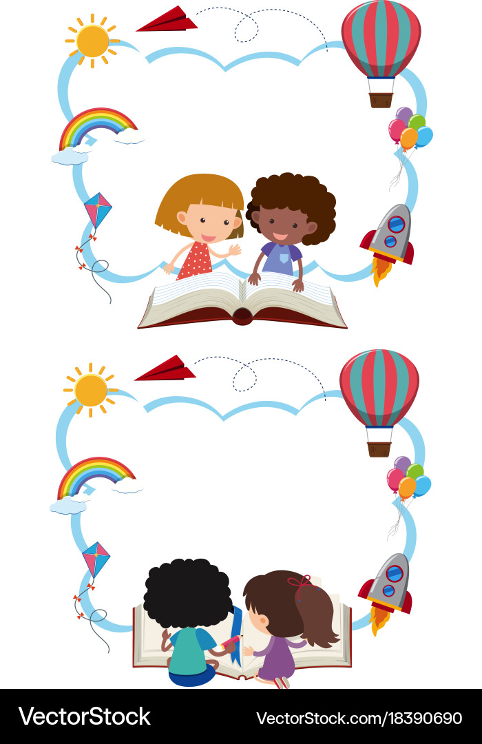 Two border templates with kids reading books Vector Image