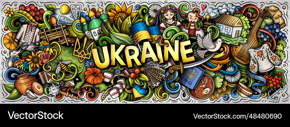 Ukraine doodle cartoon funny banner Royalty Free Vector