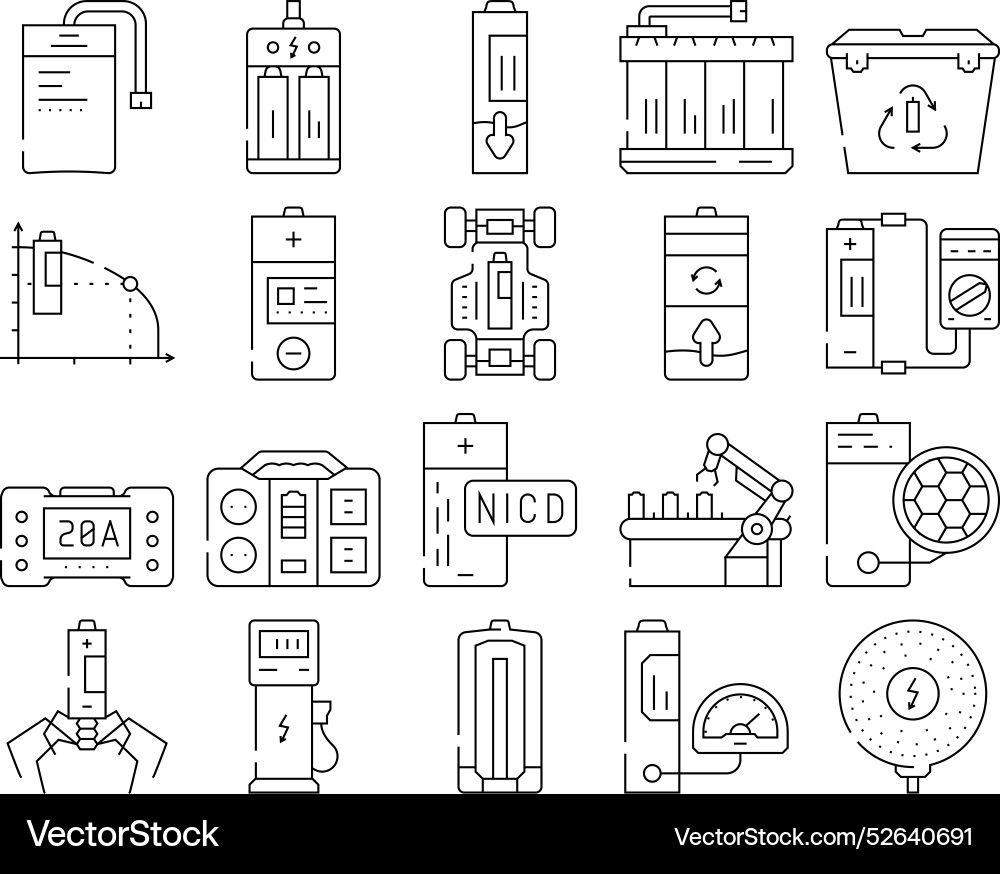 Battery technology power electric icons set Vector Image