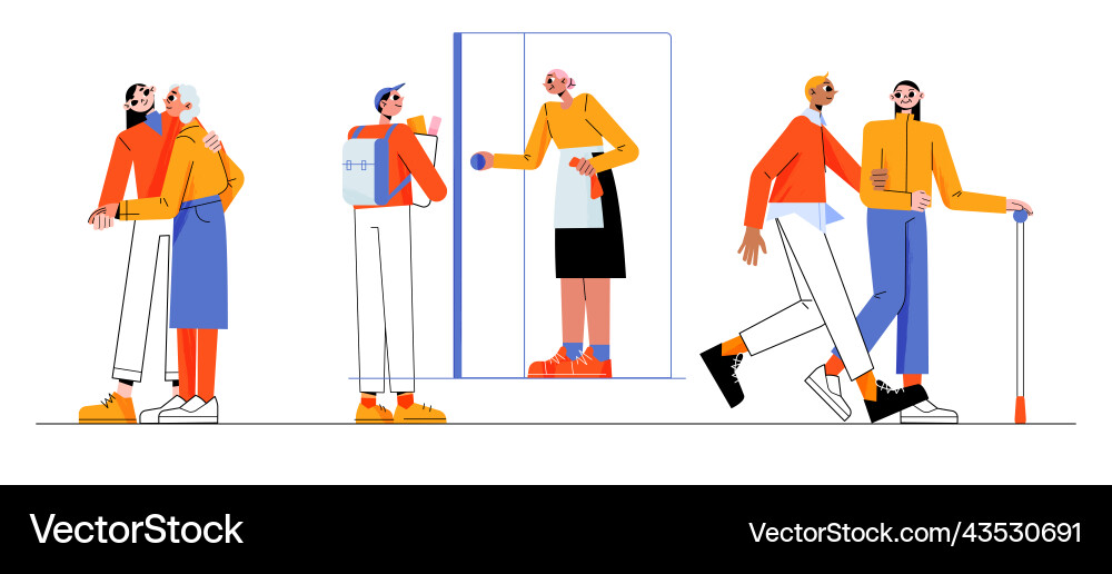 Care workers help old people Royalty Free Vector Image