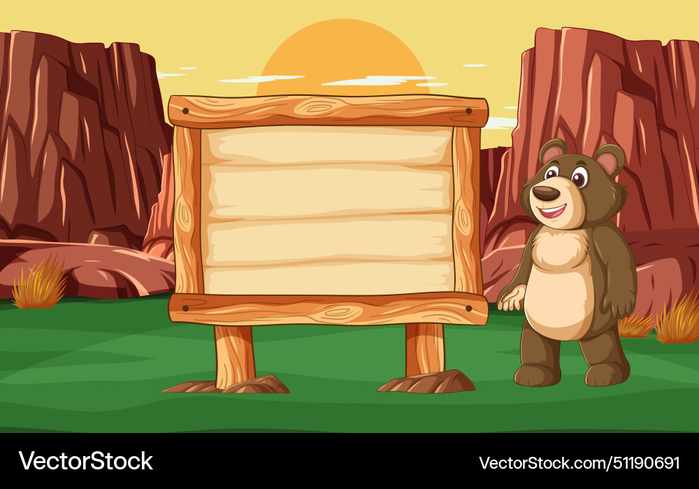 Cartoon bear standing next to a blank sign Vector Image
