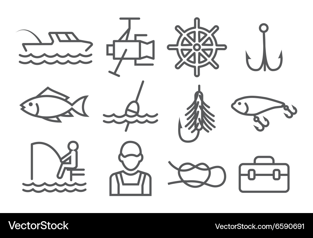 Fishing Line Icons Set Royalty Free Vector Image