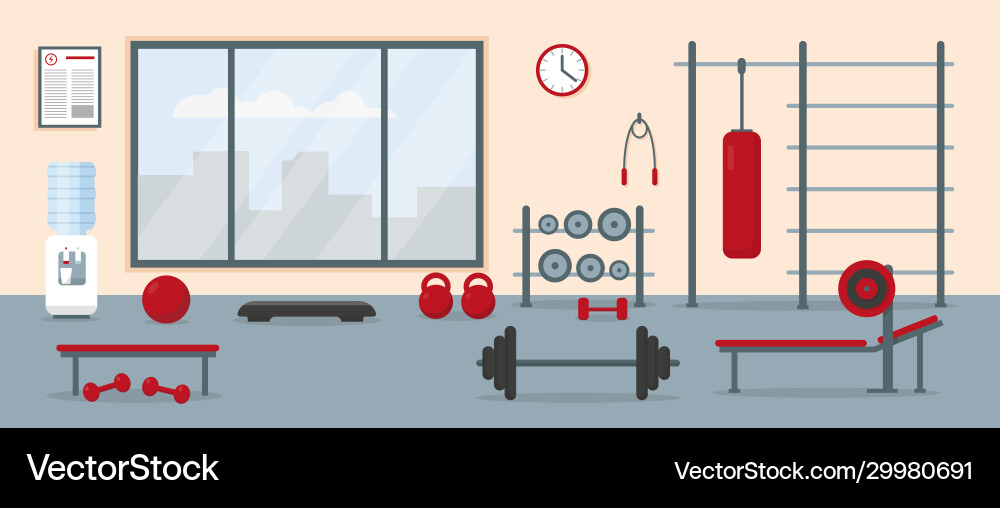 Gym interior with workout equipment Royalty Free Vector
