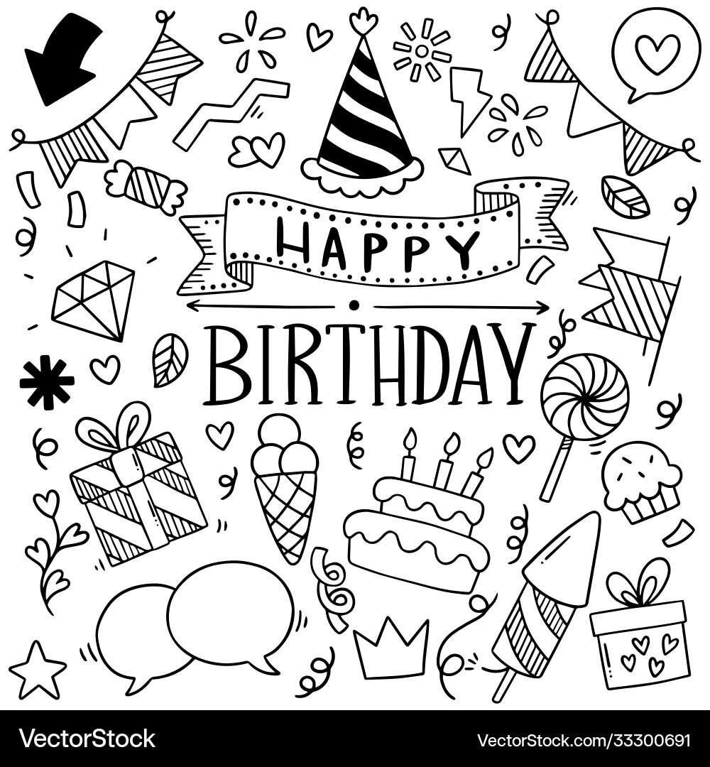 Hand Drawn Party Doodle Happy Birthday Royalty Free Vector