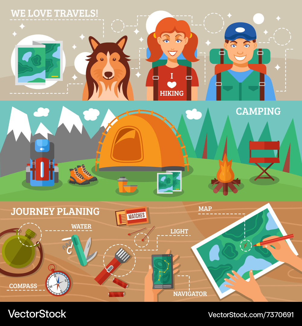 Hiking horizontal banners Royalty Free Vector Image