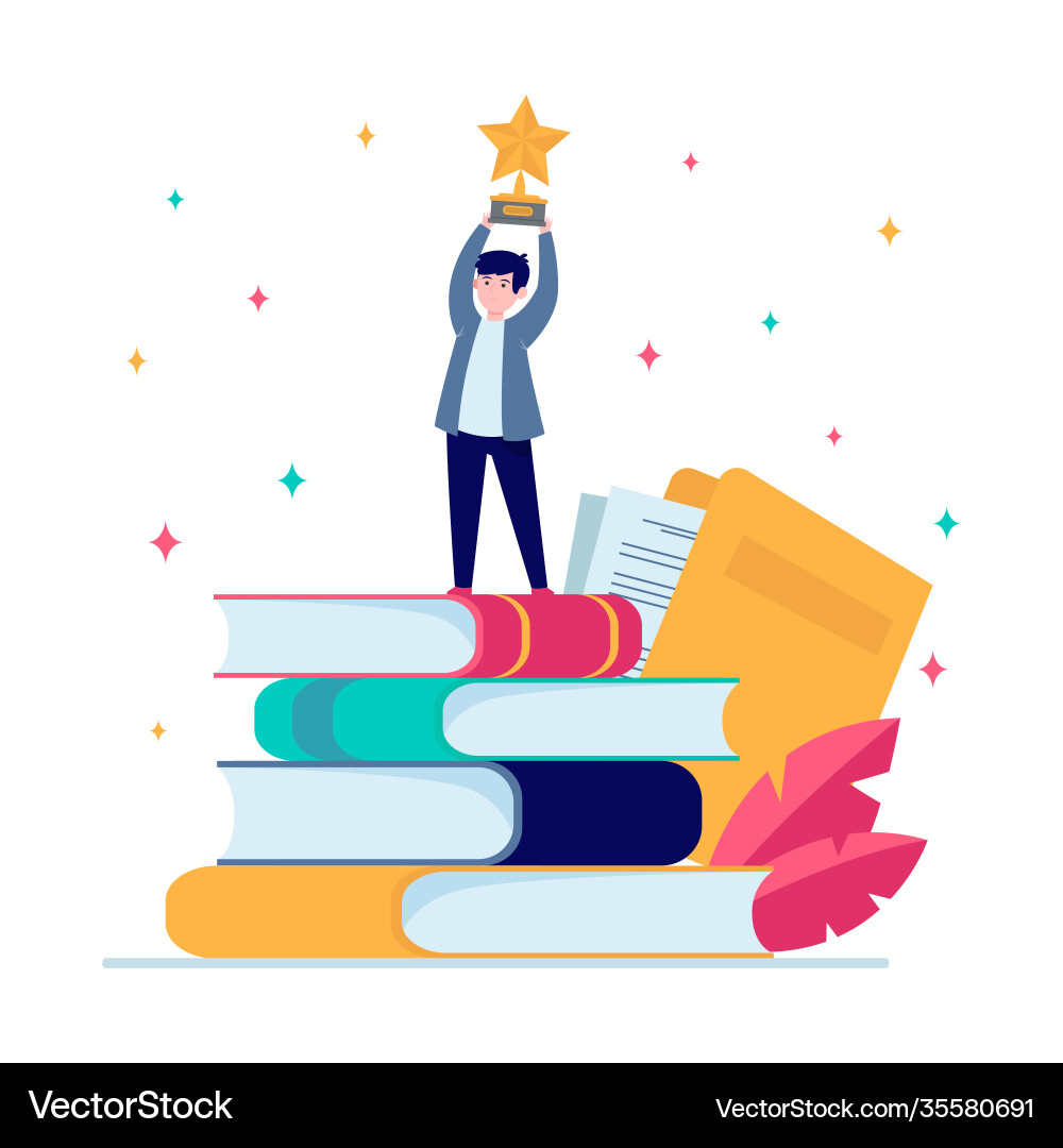 Man getting award in writing Royalty Free Vector Image