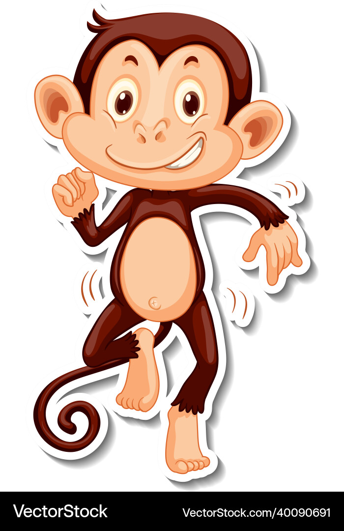 Monkey cartoon character sticker Royalty Free Vector Image