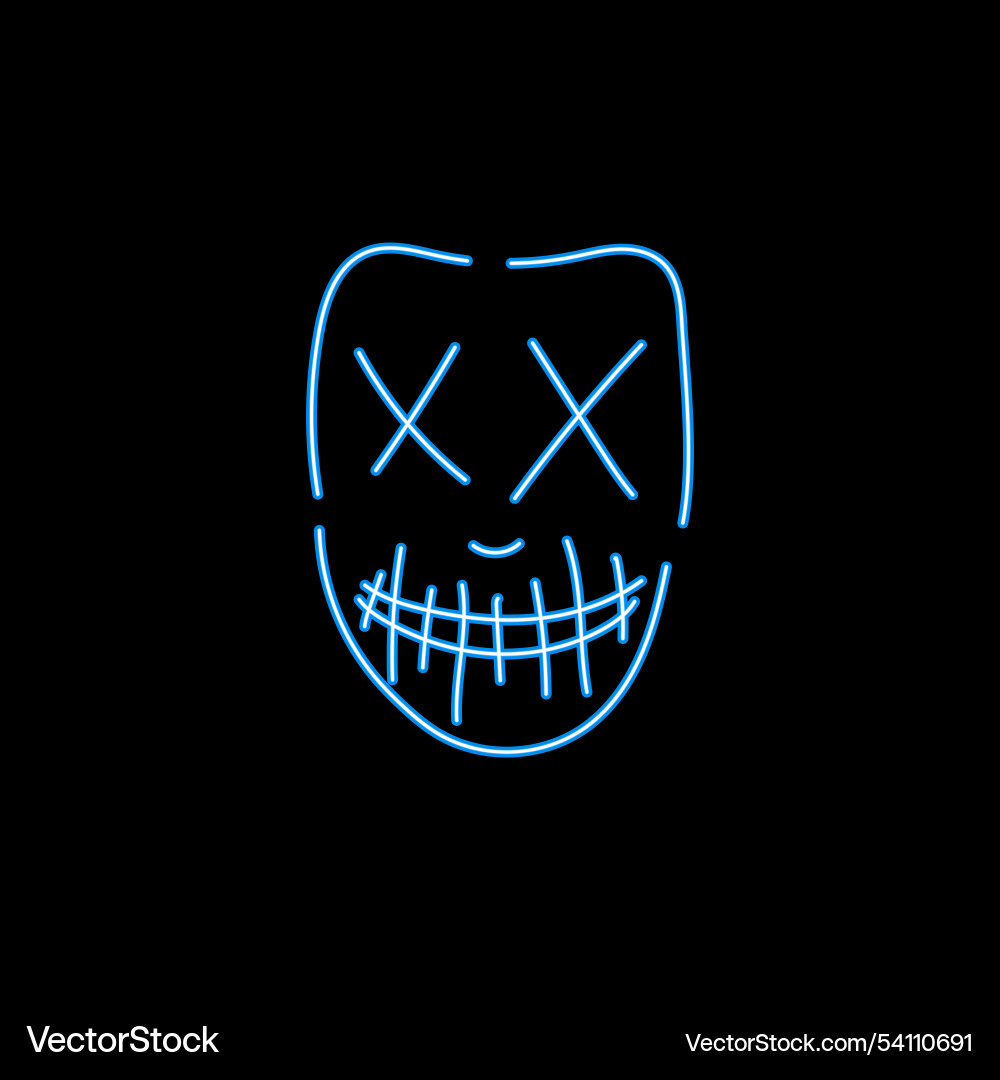 Neon blue zombie mask dead character with cross Vector Image