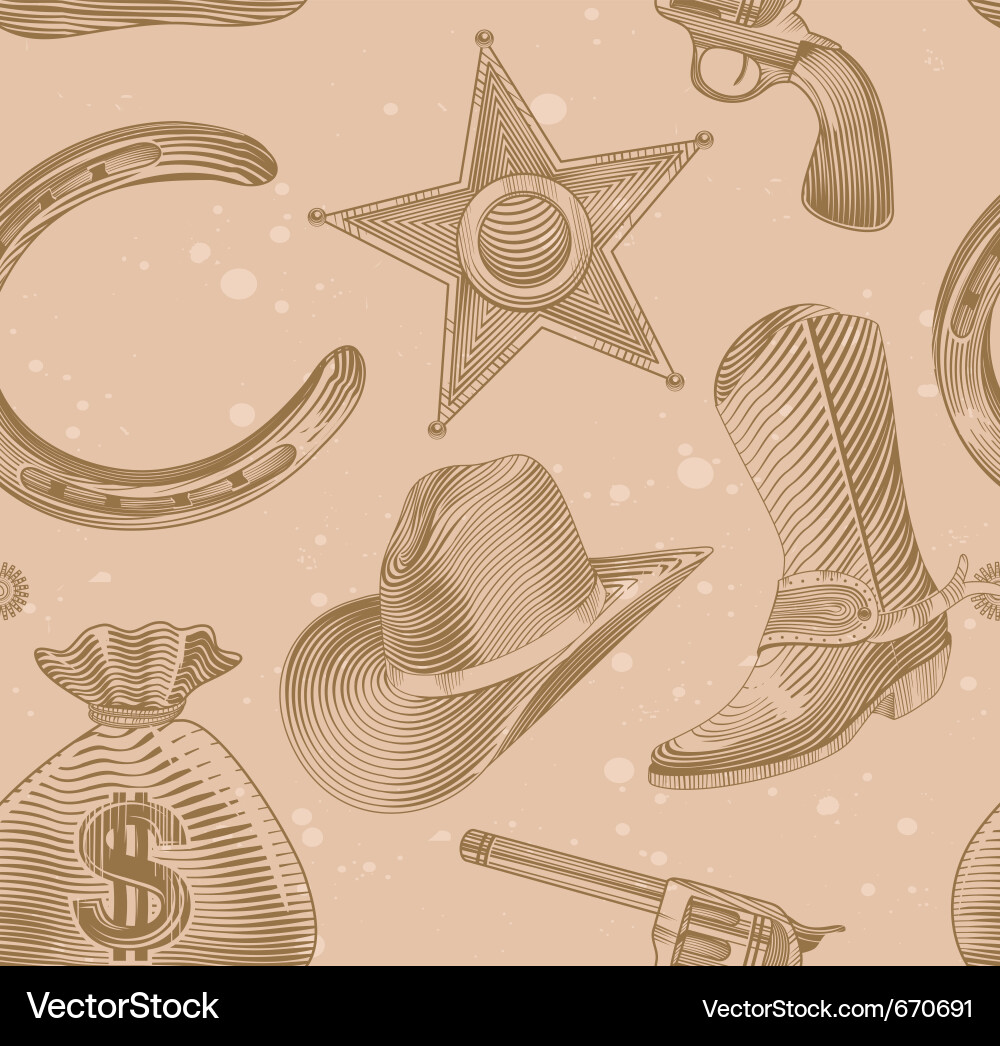 Seamless cowboy pattern in engraving style Vector Image
