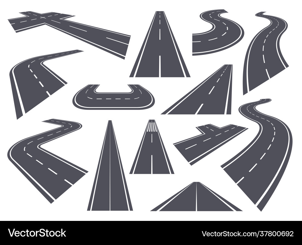 Curved roads perspective highway bending Vector Image