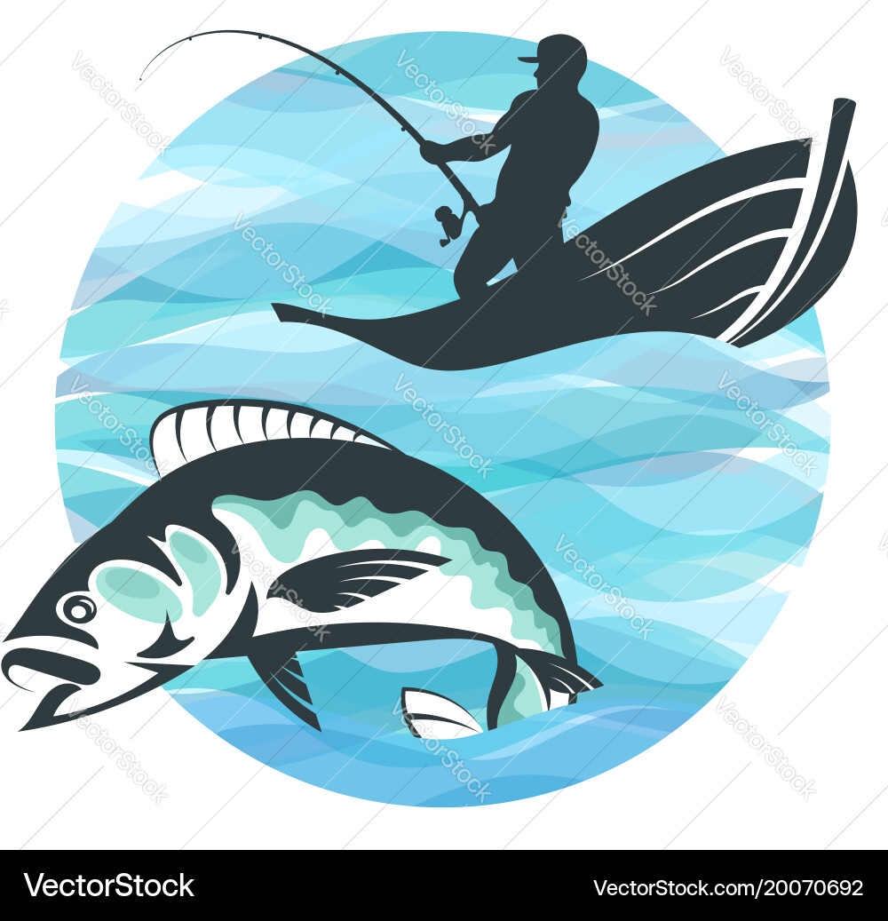 Fisherman in a boat and fish Royalty Free Vector Image