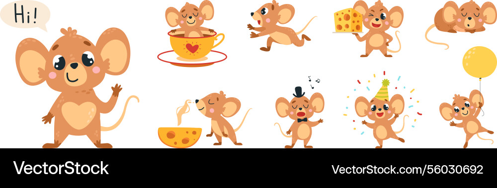 Funny mice cartoon mouse with cheese rest in cup Vector Image