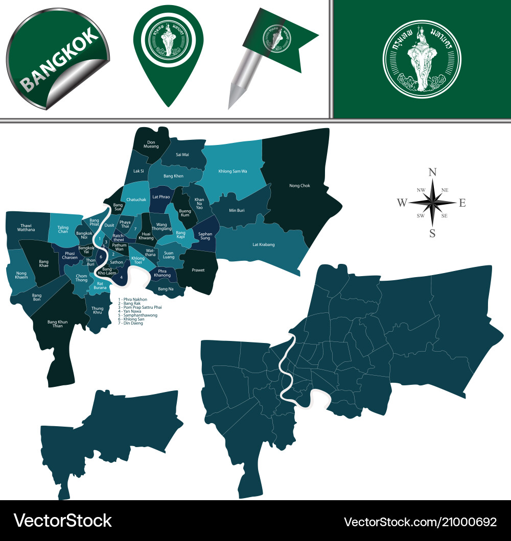 Map of bangkok with districts Royalty Free Vector Image