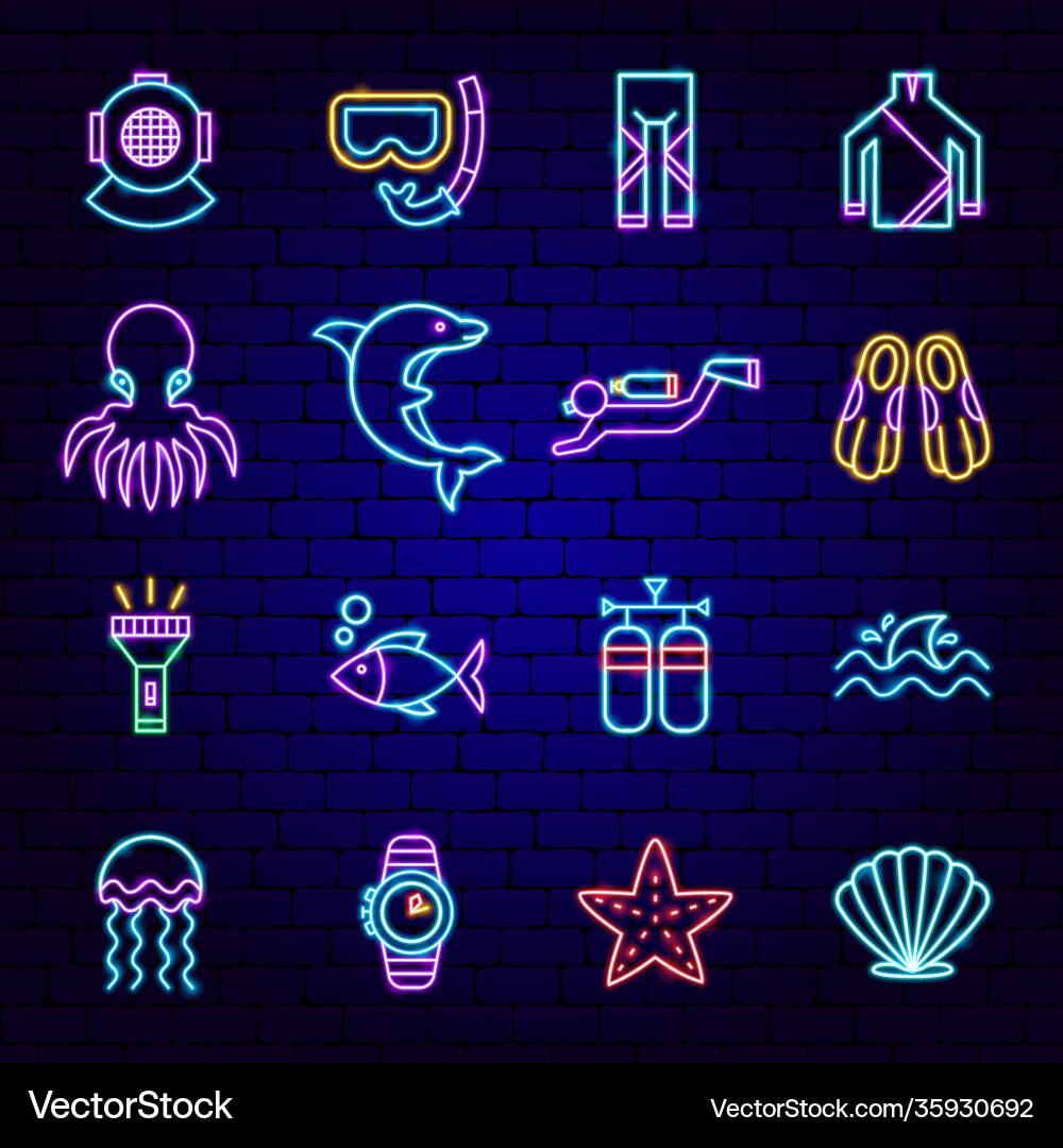 Neon Dive Icons - Unterwasser Lizenzfreies Vektorbild
