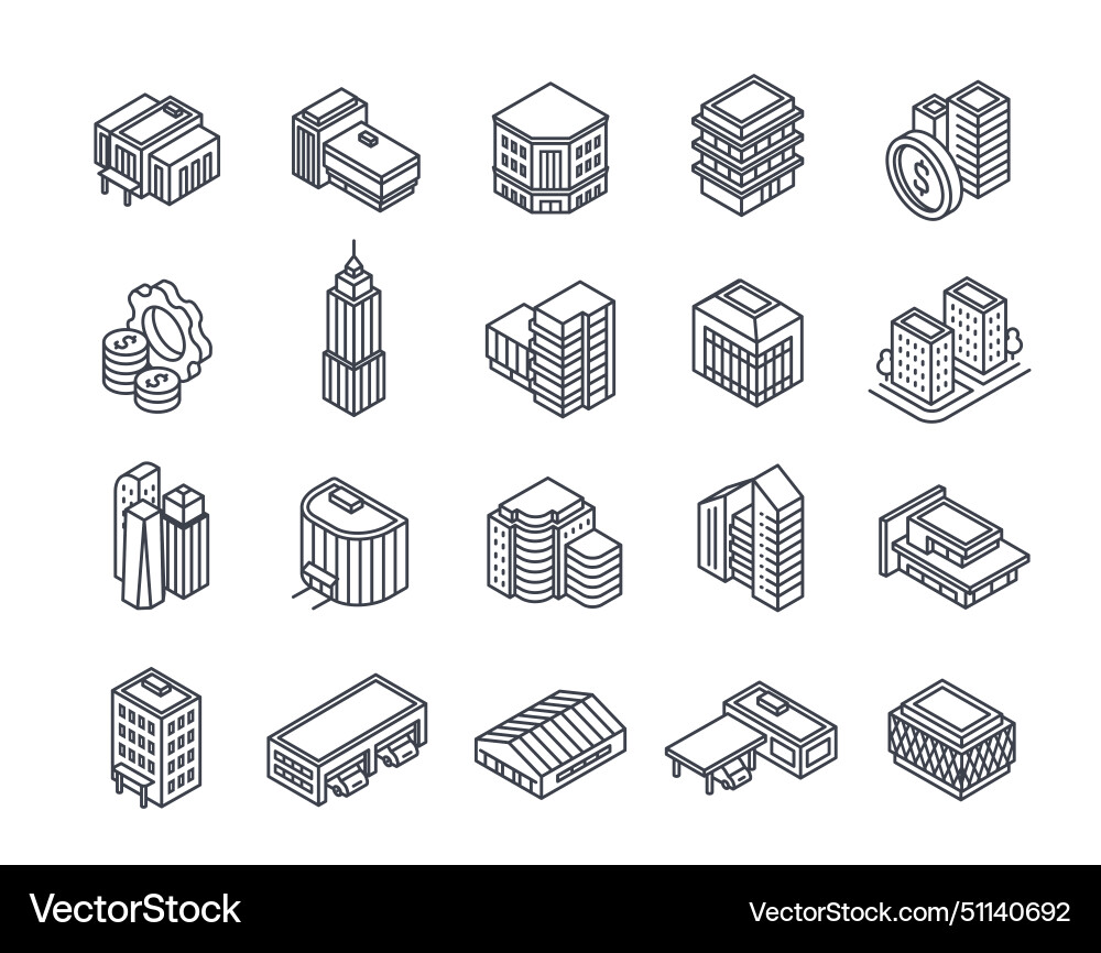 Set of commercial buildings line icons Royalty Free Vector