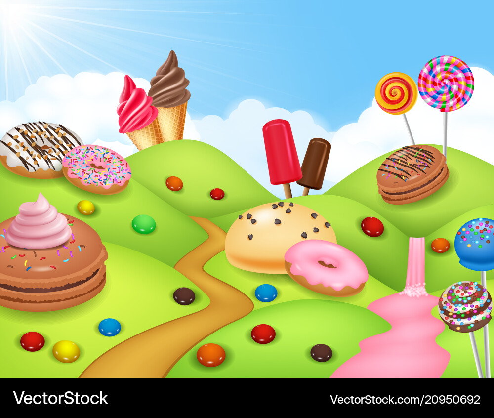 Sweet candyland with cupcake ice cream donut Vector Image