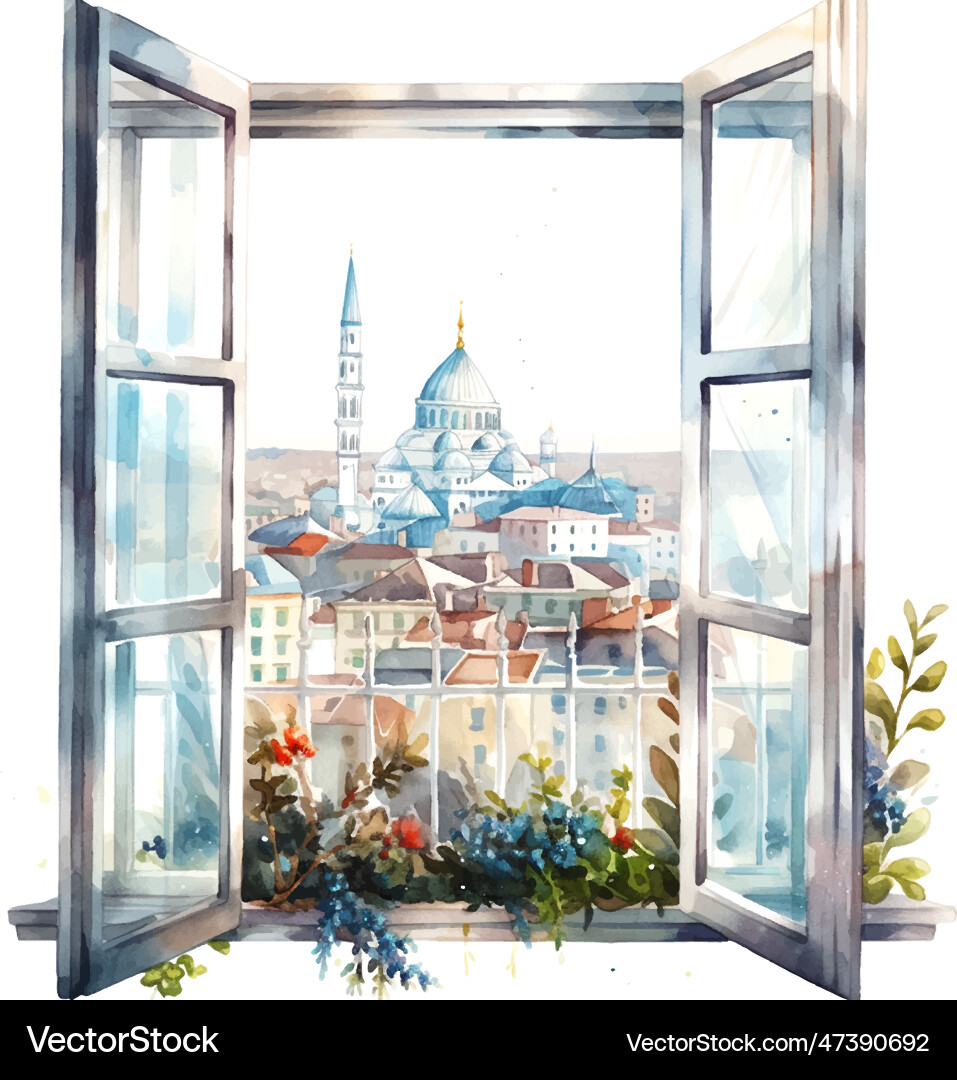 Watercolor Istanbul Window Royalty Free Vector Image