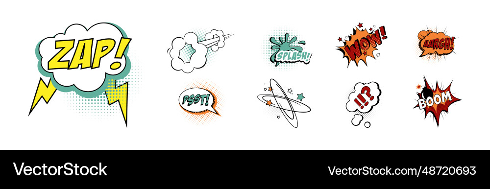 Comic sound effect and pop art cloud set Vector Image